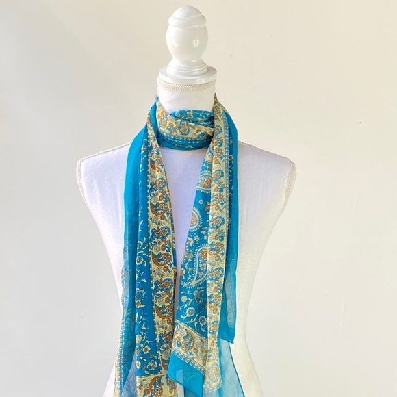 Accessories | Vintage Blue Classic Paisley Sheer Boho Scarf | Poshmark